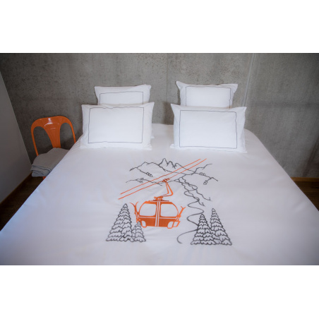 Mountain duvet cover with cable car, mountain bedding with cable car.